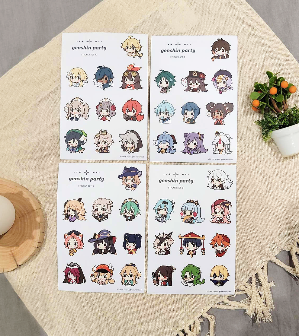 Genshin Party Chibis - Vinyl Sticker Sheets – Hideaway Melon